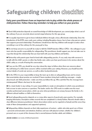 Safeguarding children checklist – Early Years teaching resource ...