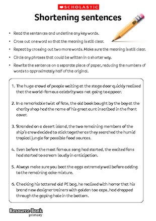 Shortening sentences worksheet - Scholastic Shop