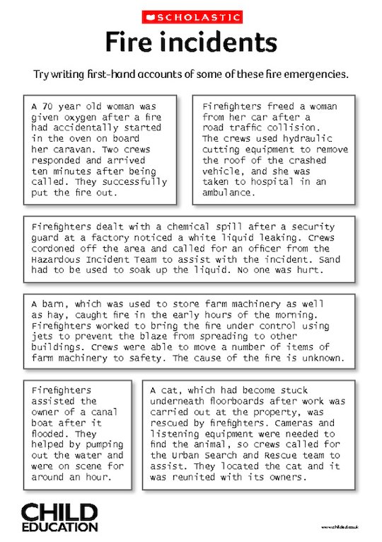 Fire incidents – writing first-hand accounts - Scholastic Shop
