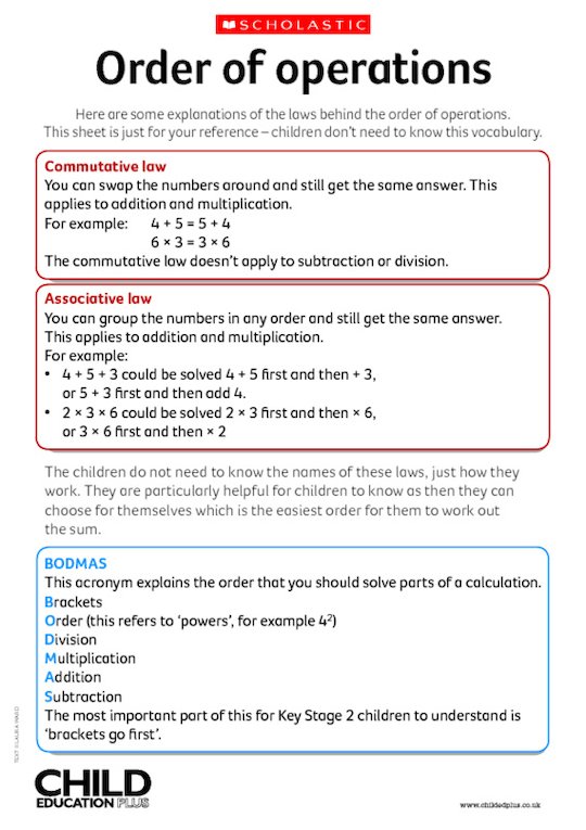 Maths – Order of operations fact sheet - Scholastic Shop