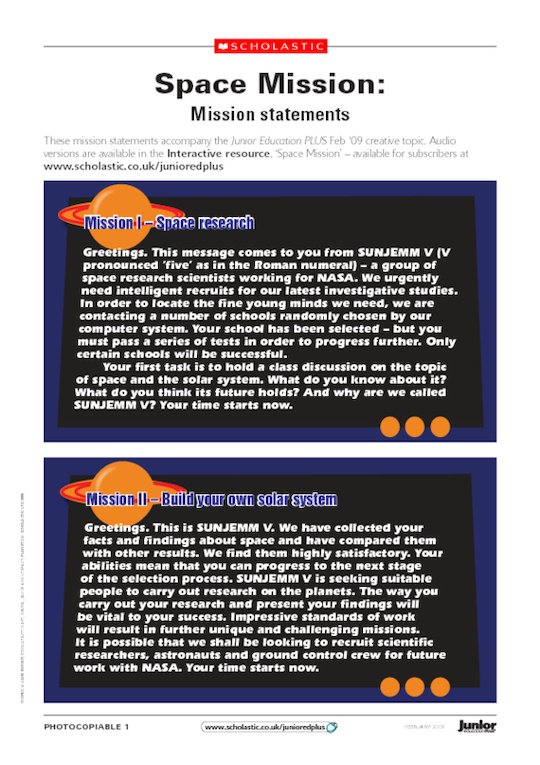 Space Mission – mission statements - Scholastic Shop