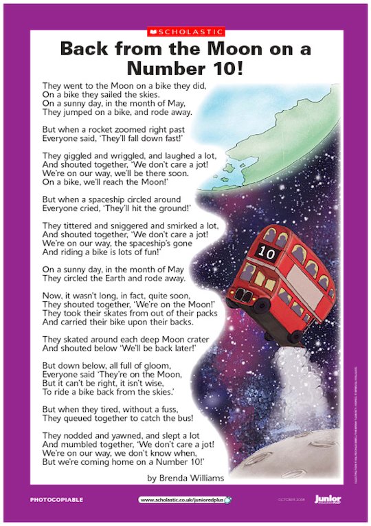 ‘Back from the Moon on a Number 10’ poem - Scholastic Shop