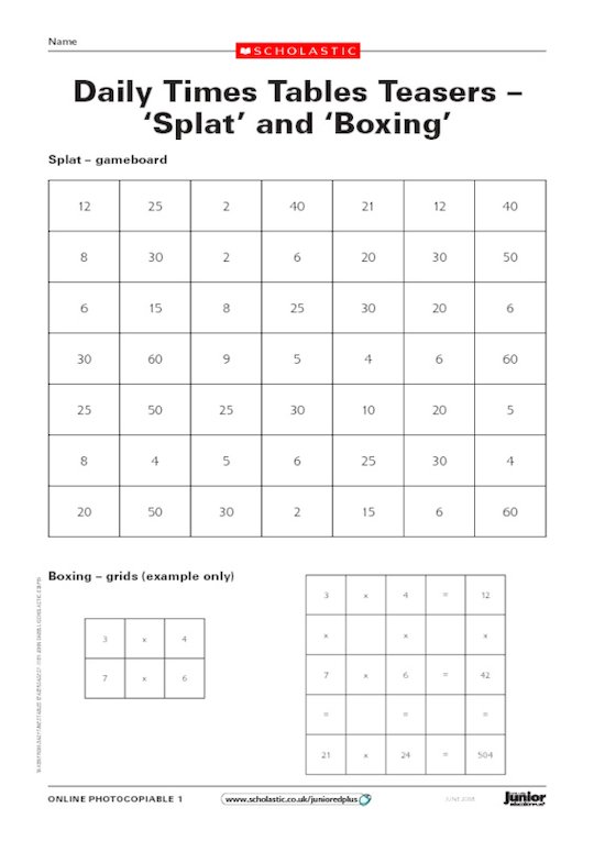 Daily times tables teasers – ‘splat’ and ‘boxing’ - Scholastic Shop