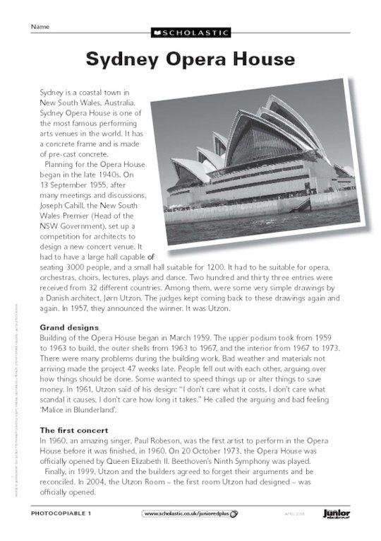 Sydney Opera House – fact sheet - Scholastic Shop
