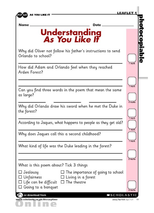 ‘As You Like It’ – comprehension - Scholastic Shop