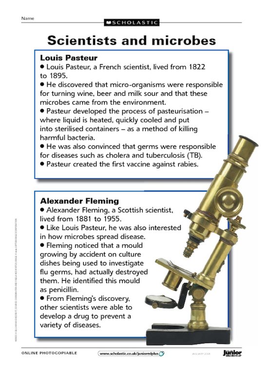 Scientists and microbes – fact sheet - Scholastic Shop