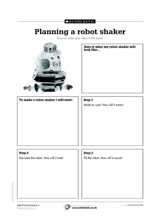 Planning a robot shaker - Scholastic Shop