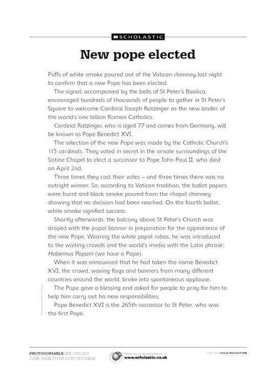 New pope elected - Scholastic Shop