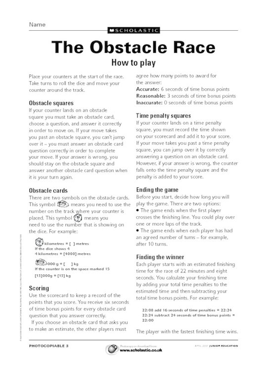 The Obstacle Race: How to play - Scholastic Shop