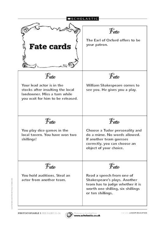 Tudor Troupe Game: Fate cards 1 - Scholastic Shop
