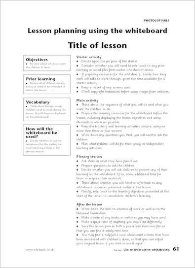 Lesson planning using the Whiteboard - Scholastic Shop