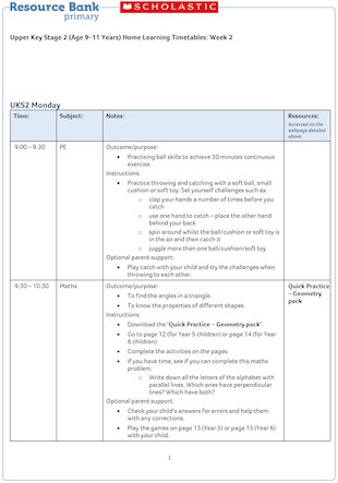 Upper Key Stage 2 home learning timetable week 2 (13 pages ...