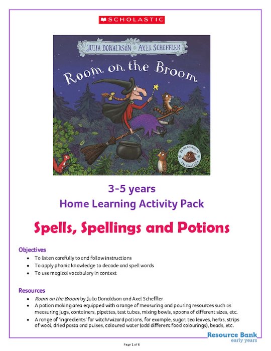 Room on the Broom 3-5 Years Home Learning Pack - Scholastic Shop