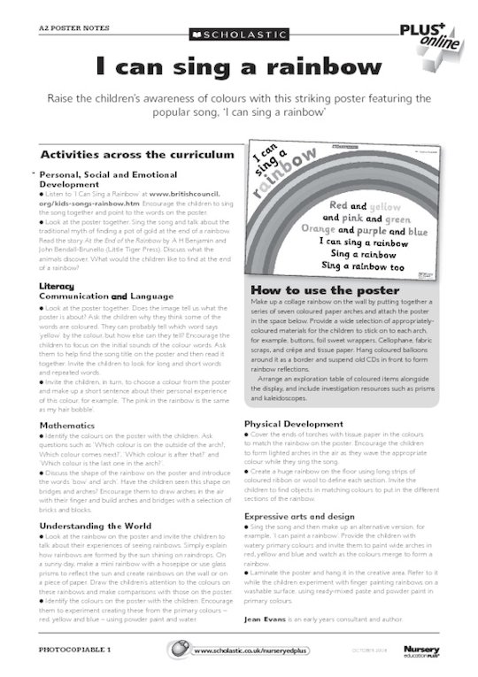 I can sing a rainbow – activities - Scholastic Shop